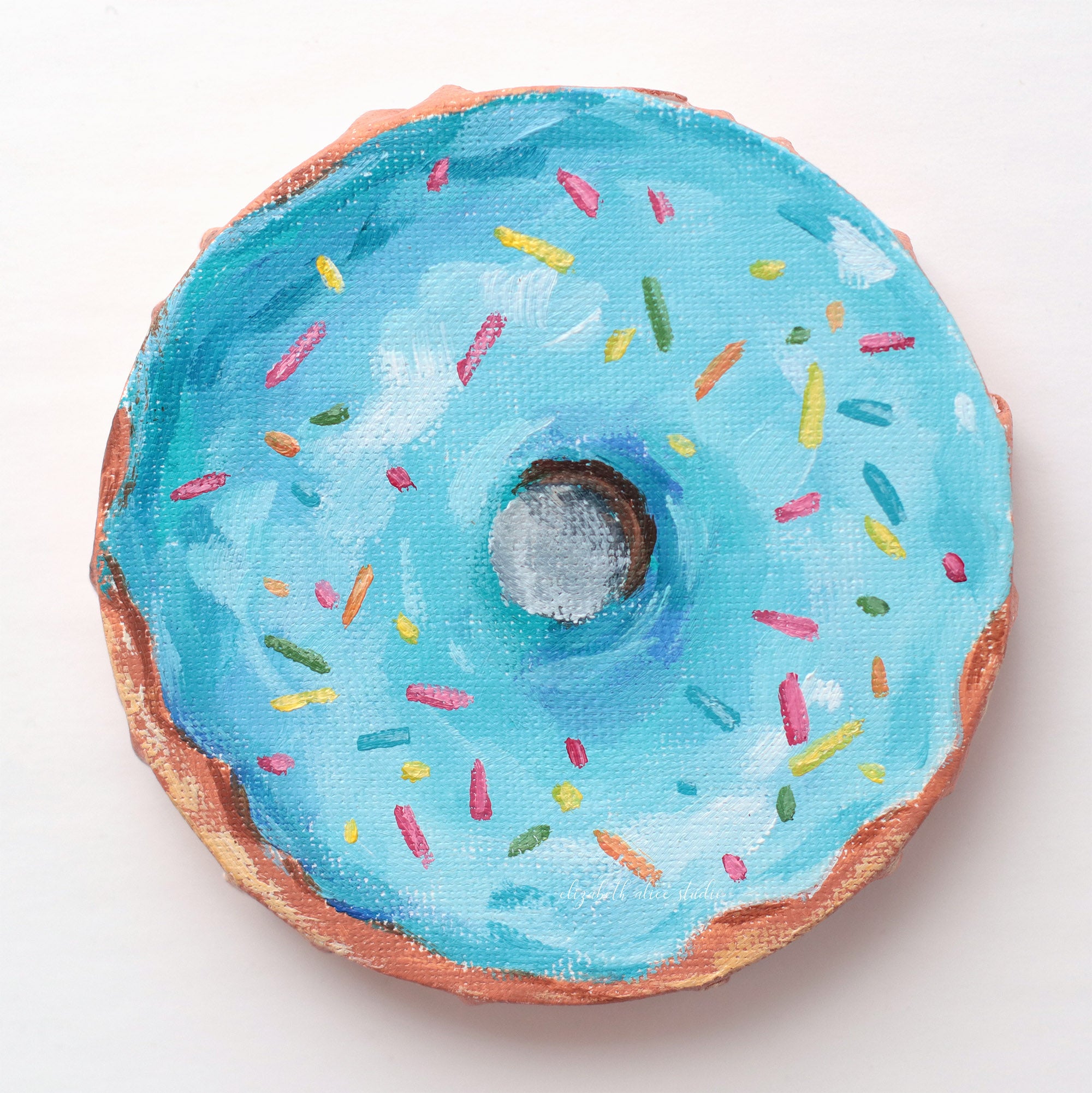 Blue sprinkle donut, original acrylic painting on canvas - 4 x 4 inche ...