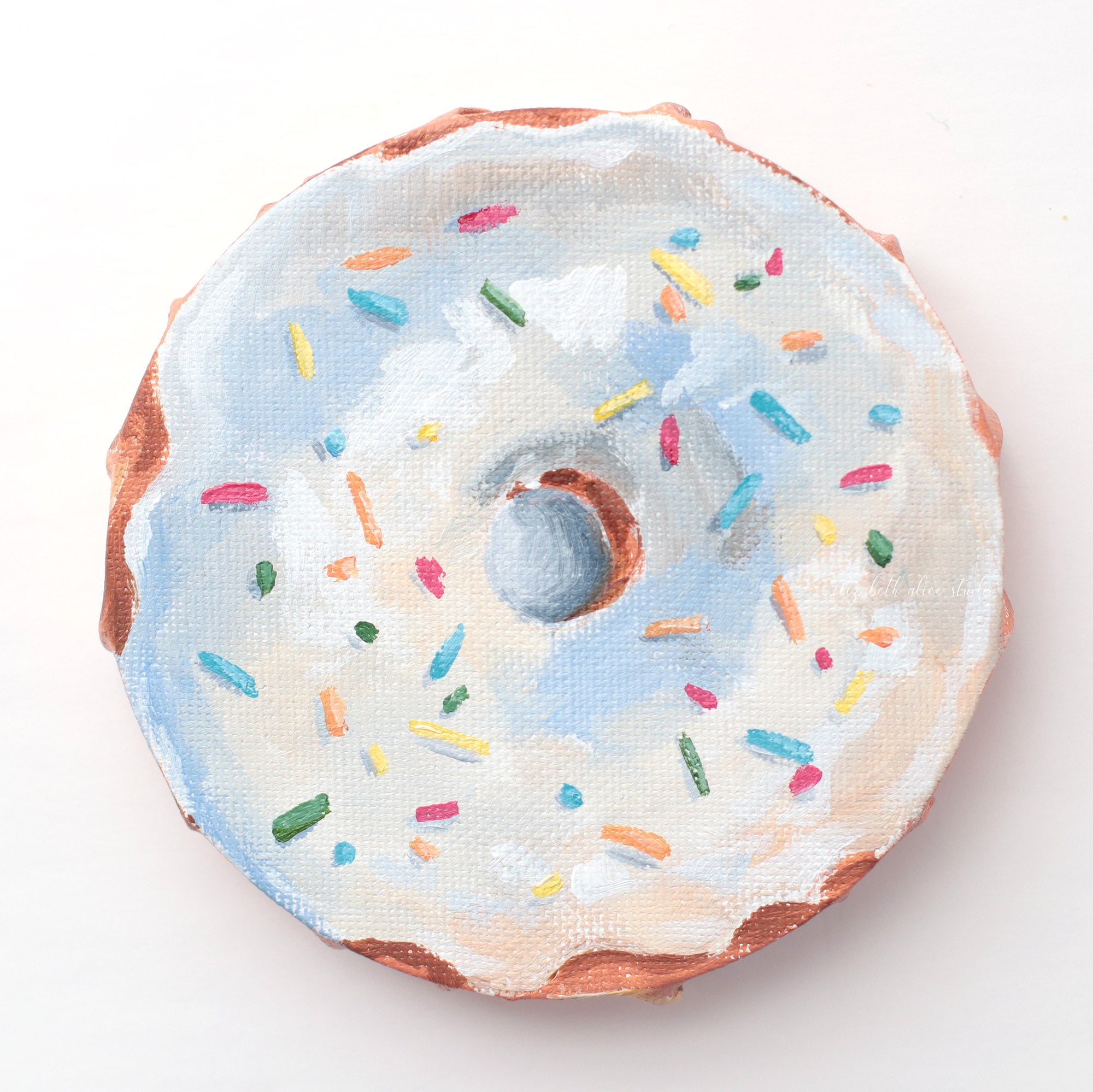 White sprinkle donut, original acrylic painting on canvas - 4 x 4 inch ...